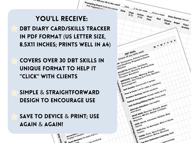 DBT Diary Card DBT Skills Tracker Therapy Worksheets & - Etsy
