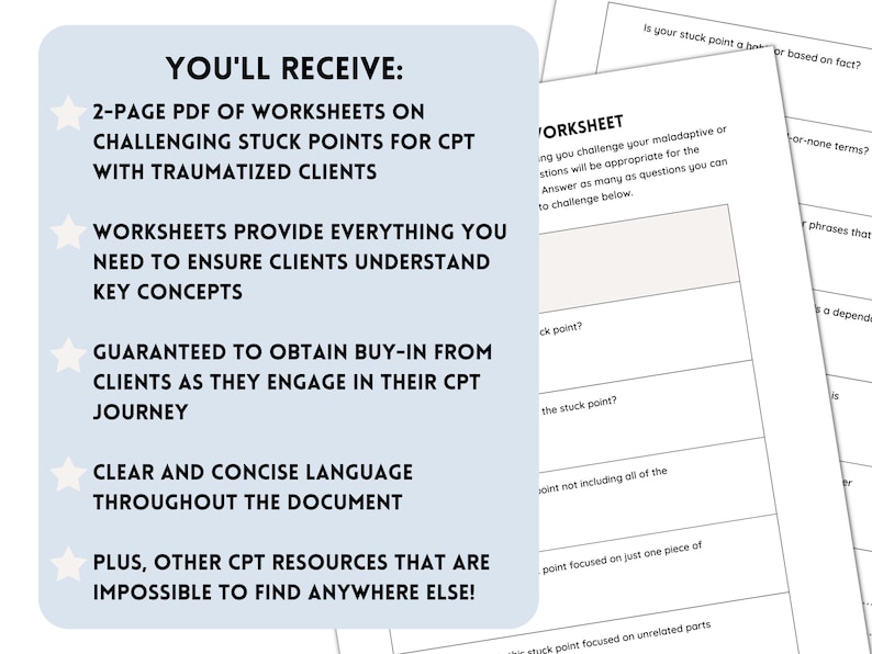CPT for Trauma Worksheets & Handouts on Challenging Stuck - Etsy