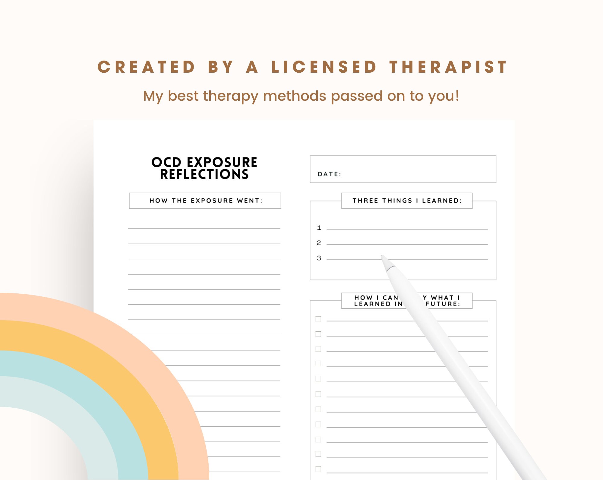 OCD Exposure Reflection Log Worksheet OCD Handout for Therapists ...