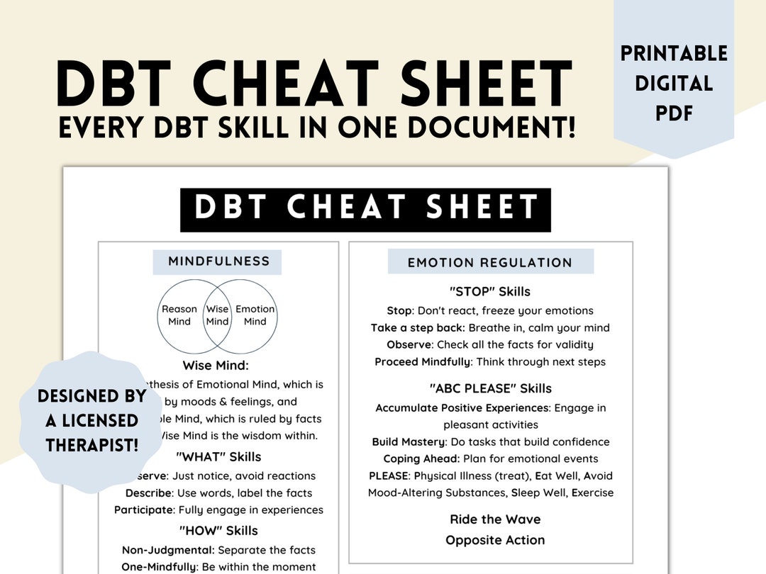 DBT Cheat Sheet Therapy Worksheet & Handout DBT Skills - Etsy
