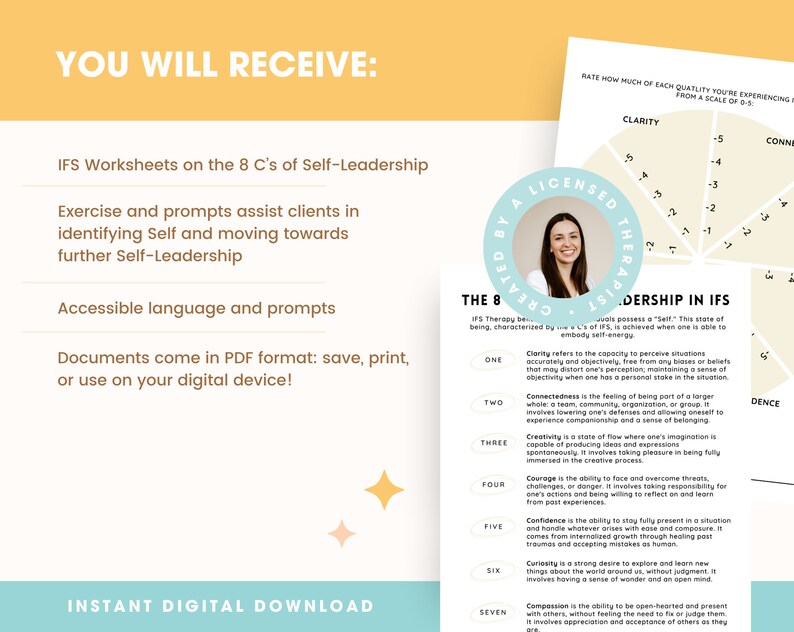 IFS Worksheets: 8 C's of Self! Internal Family Systems Therapy Exercise ...