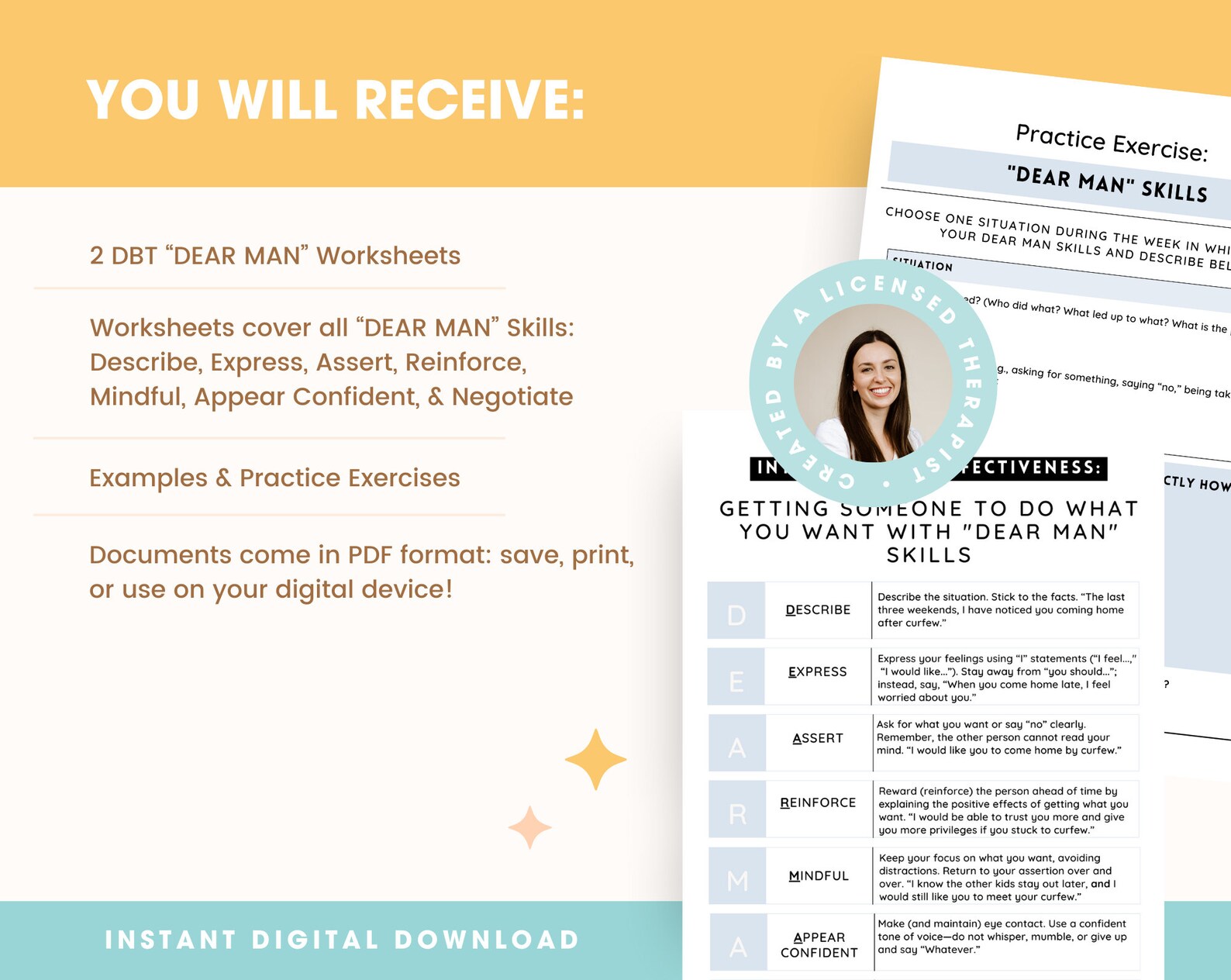 DBT DEAR MAN Skill Training Worksheets & Handouts, Dbt Interpersonal ...