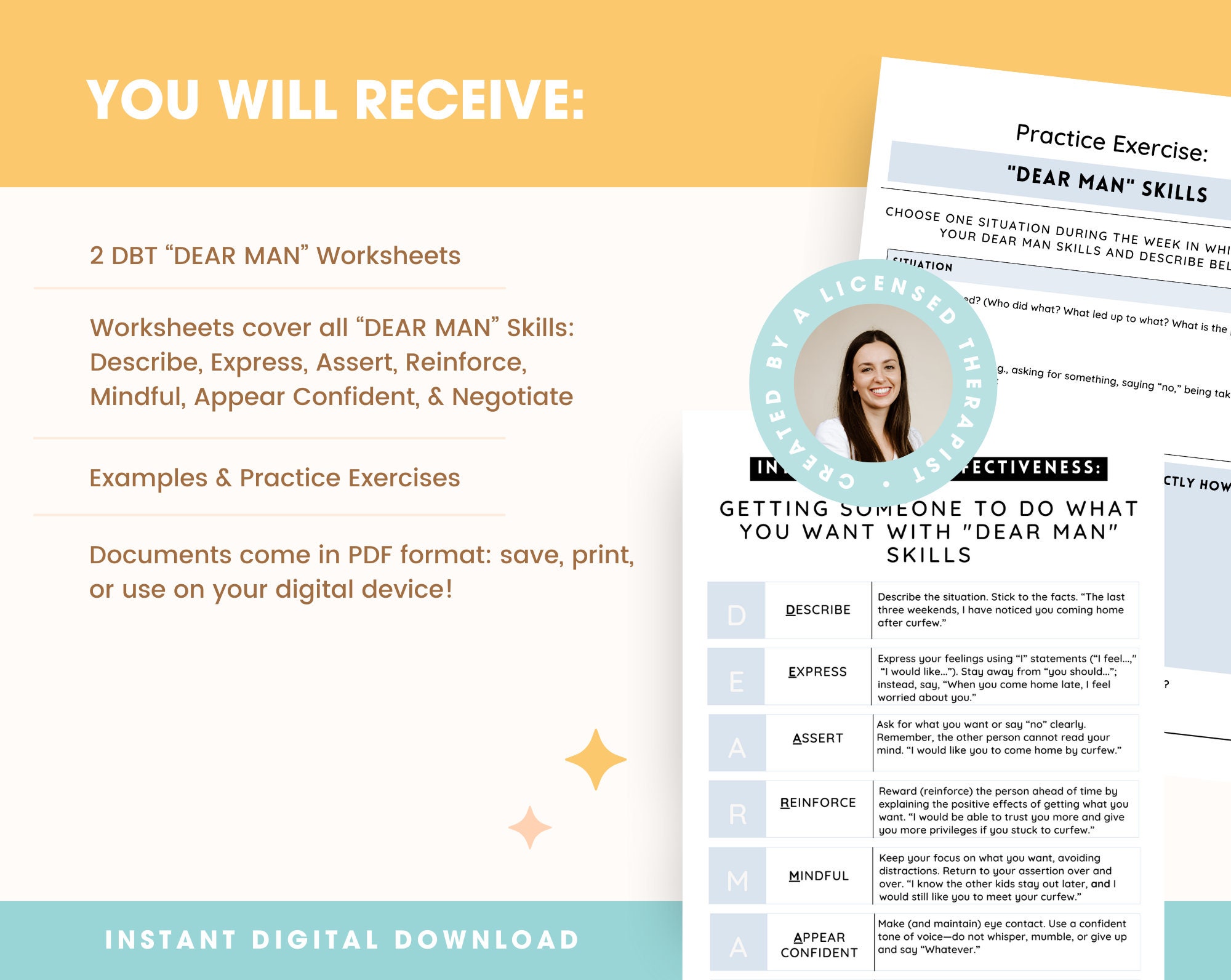 DBT DEAR MAN Skill Training Worksheets & Handouts, Dbt Interpersonal ...