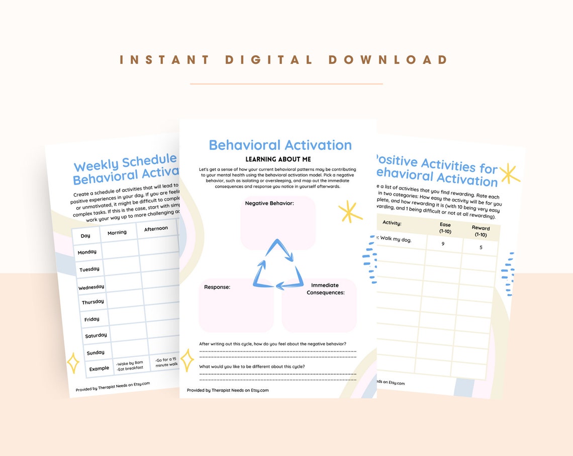 CBT Worksheets: Behavioral Activation Cognitive Behavioral Therapy for ...