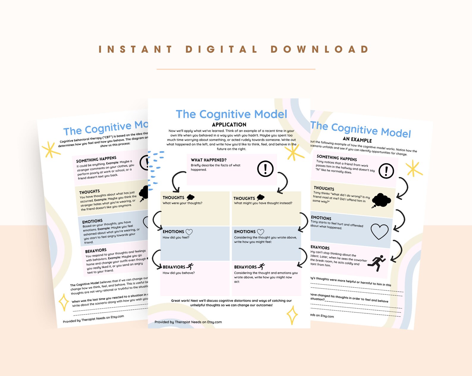 CBT Worksheets Therapy Tools for Teens and Adults, Counseling Handout ...