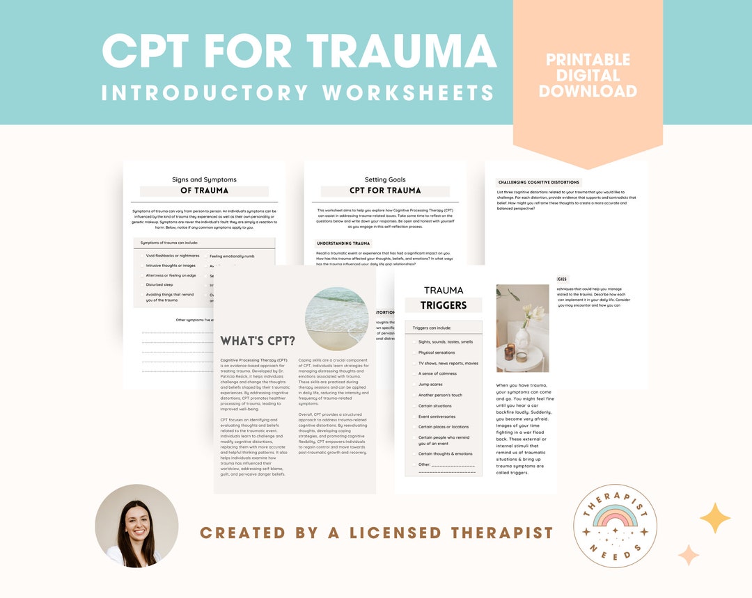 CPT for Trauma Introductory Worksheets & Handouts! Cognitive Processing Therapy Tools for ...