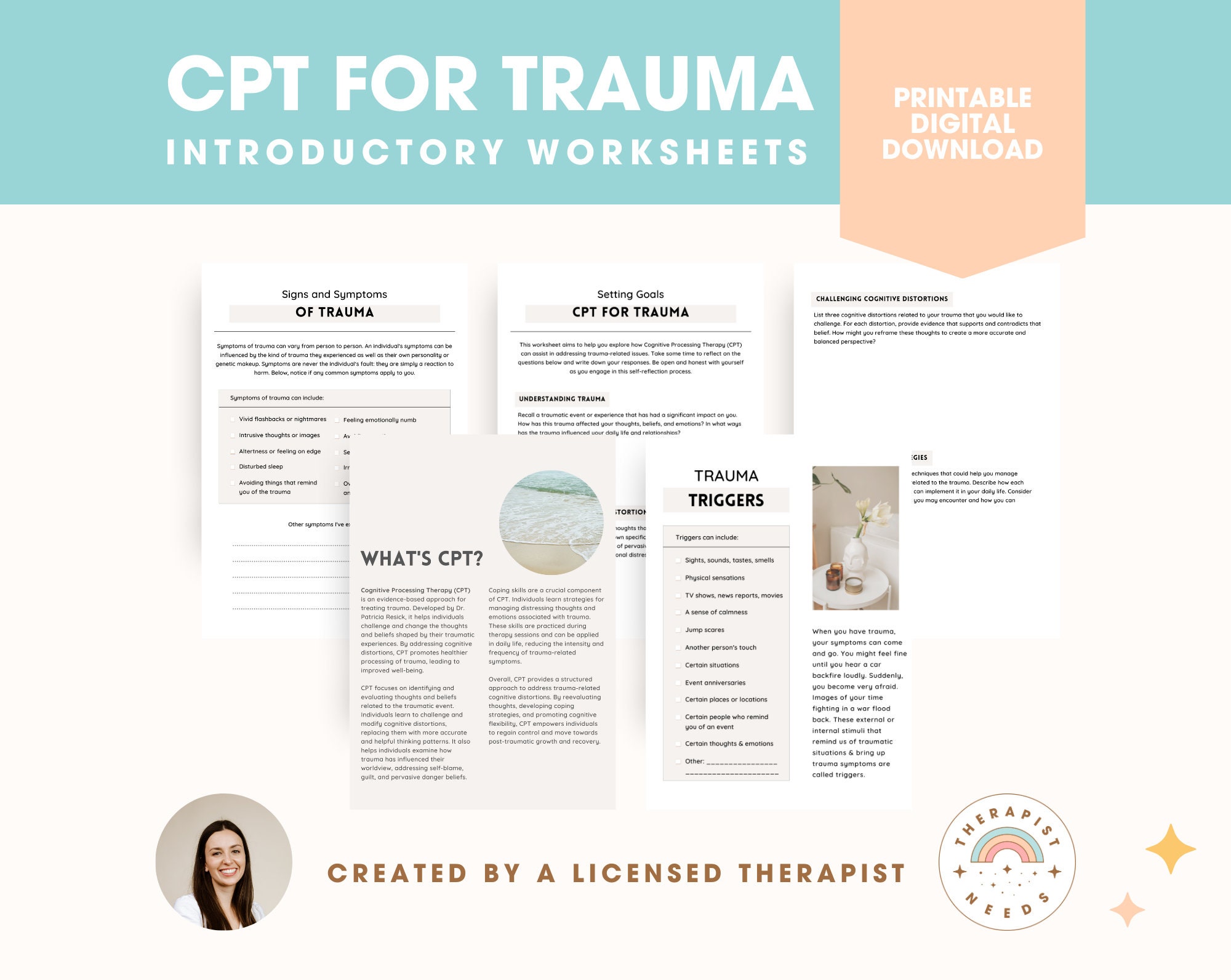 CPT for Trauma Introductory Worksheets & Handouts Cognitive Processing ...