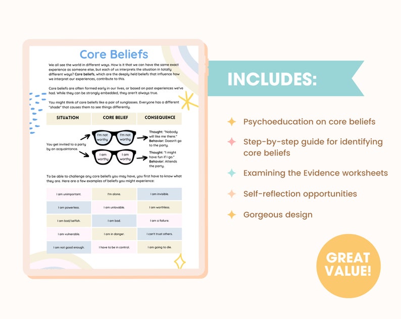CBT Worksheets: Core Beliefs Therapy Worksheet for Teens and Adults ... CBT Worksheets: Core Beliefs Therapy Worksheet for Teens and Adults ...