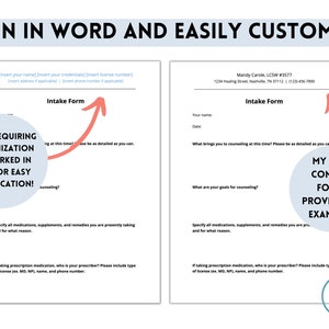 Intake Form Therapy Intake Form for Counselors, Psychotherapists ...