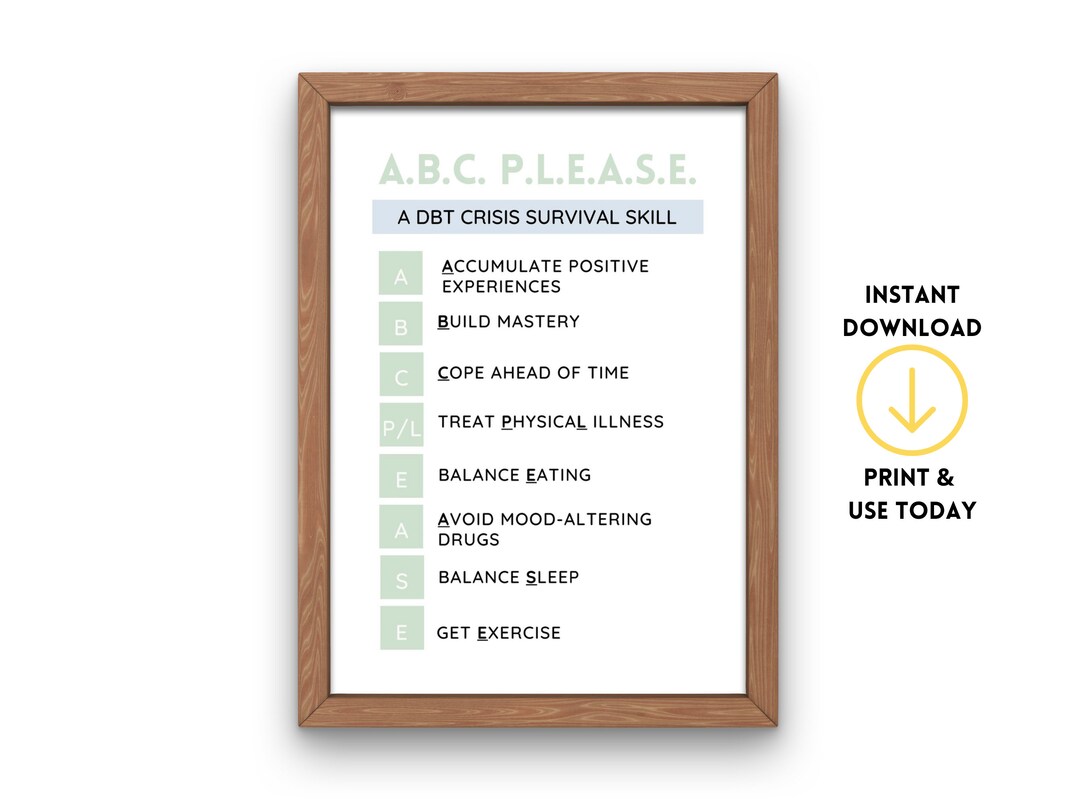 DBT Poster: ABC PLEASE Skill Therapist Office Decor, Counselor Office ...