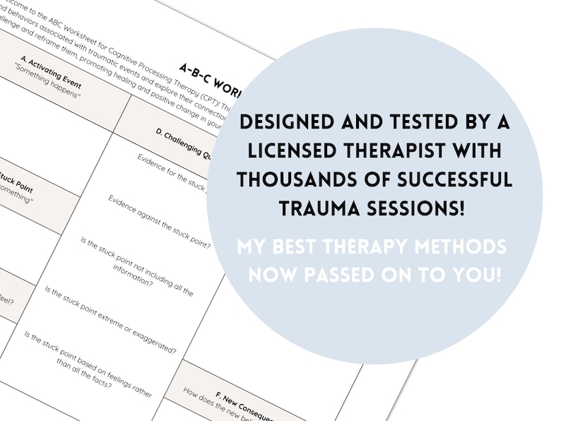 ABC Worksheet: CPT for Trauma Tools & Handouts for Stuck Points ...