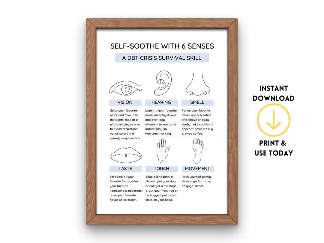 DBT Poster on Self-soothe Distress Tolerance Skill Therapist Office ...