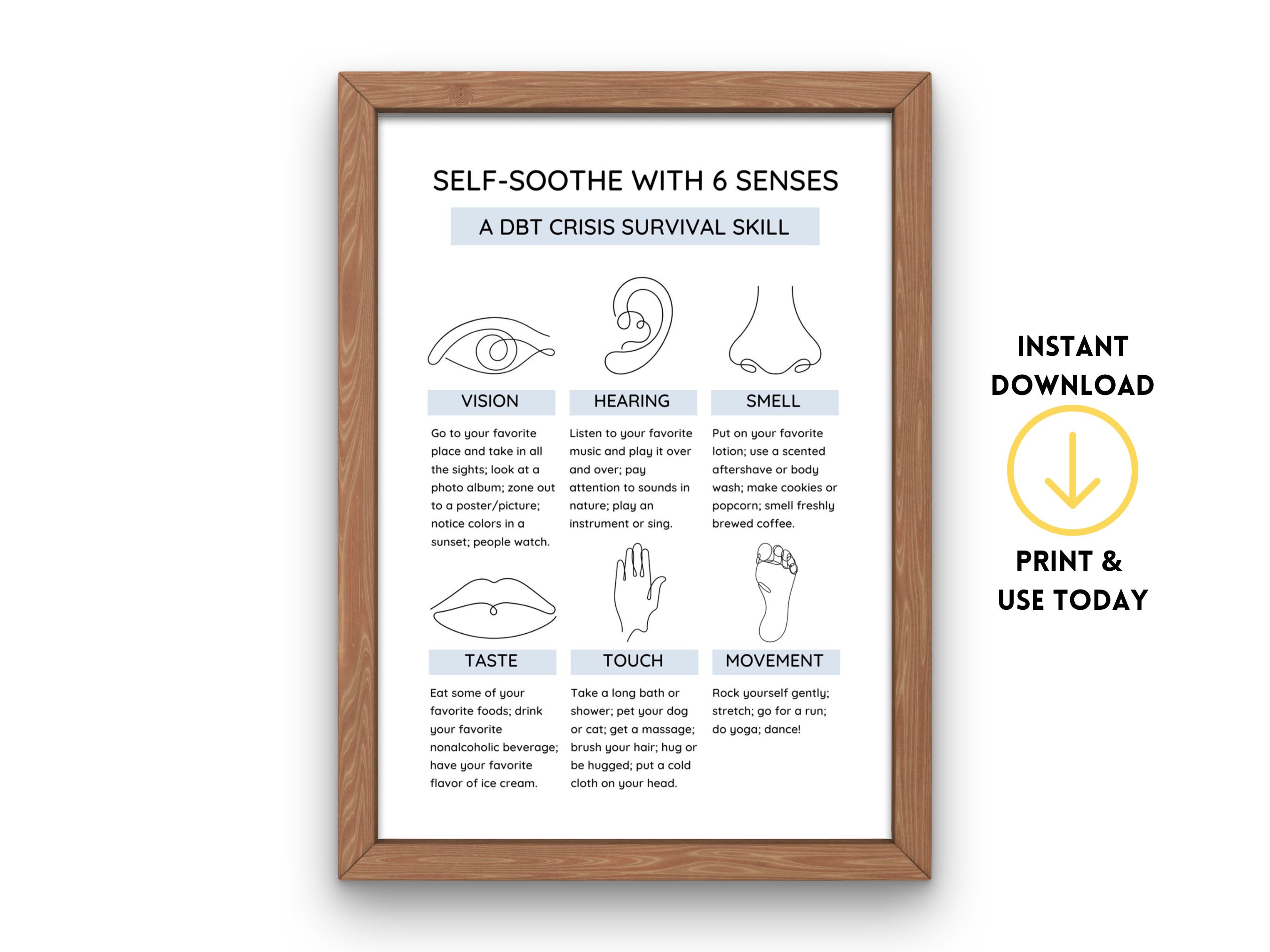 DBT Poster on Self-soothe Distress Tolerance Skill Therapist Office ...