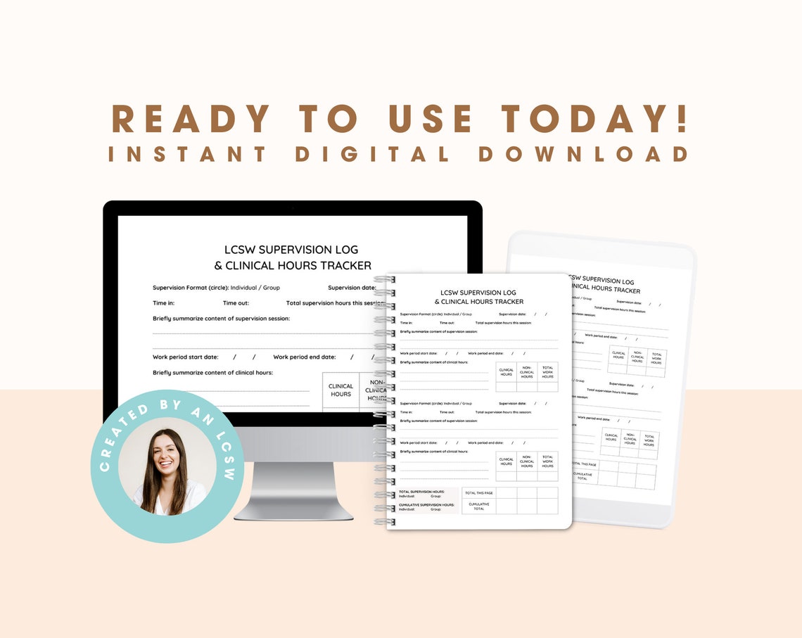 LCSW Supervision Tracking & Clinical Hours Log: Printable Digital ... LCSW Supervision Tracking & Clinical Hours Log: Printable Digital ...
