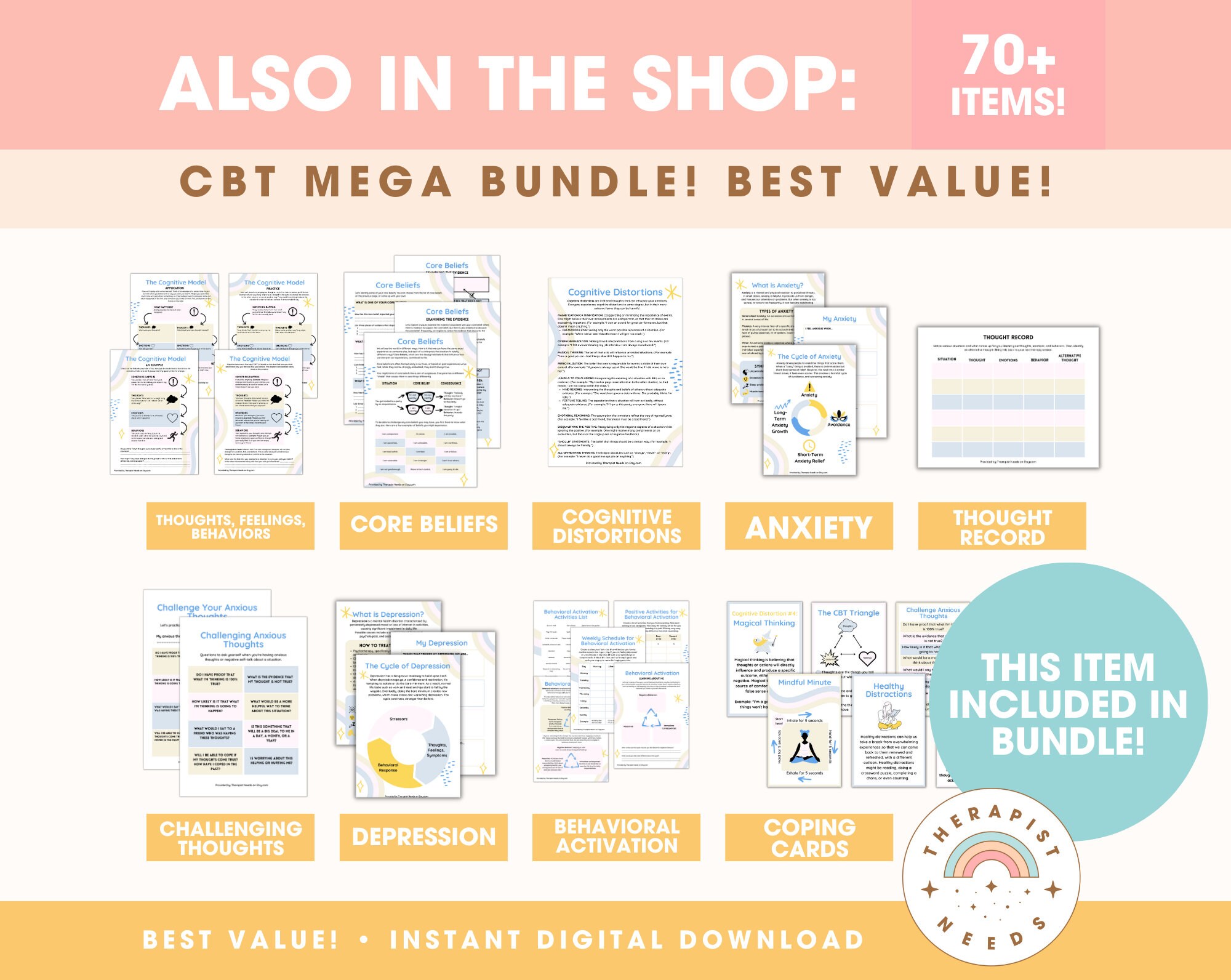 CBT Coping Cards CBT Interventions for Teens and Adults, CBT Anxiety ...