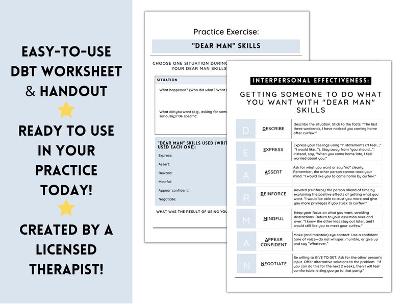 DBT DEAR MAN Skill Training Worksheets & Handouts Dbt - Etsy