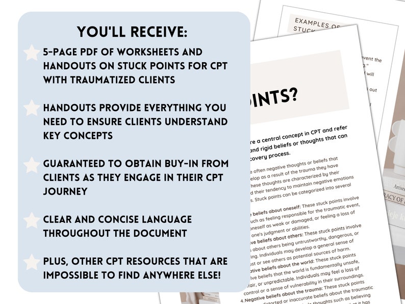 CPT for Trauma Worksheets & Handouts on Stuck Points - Etsy