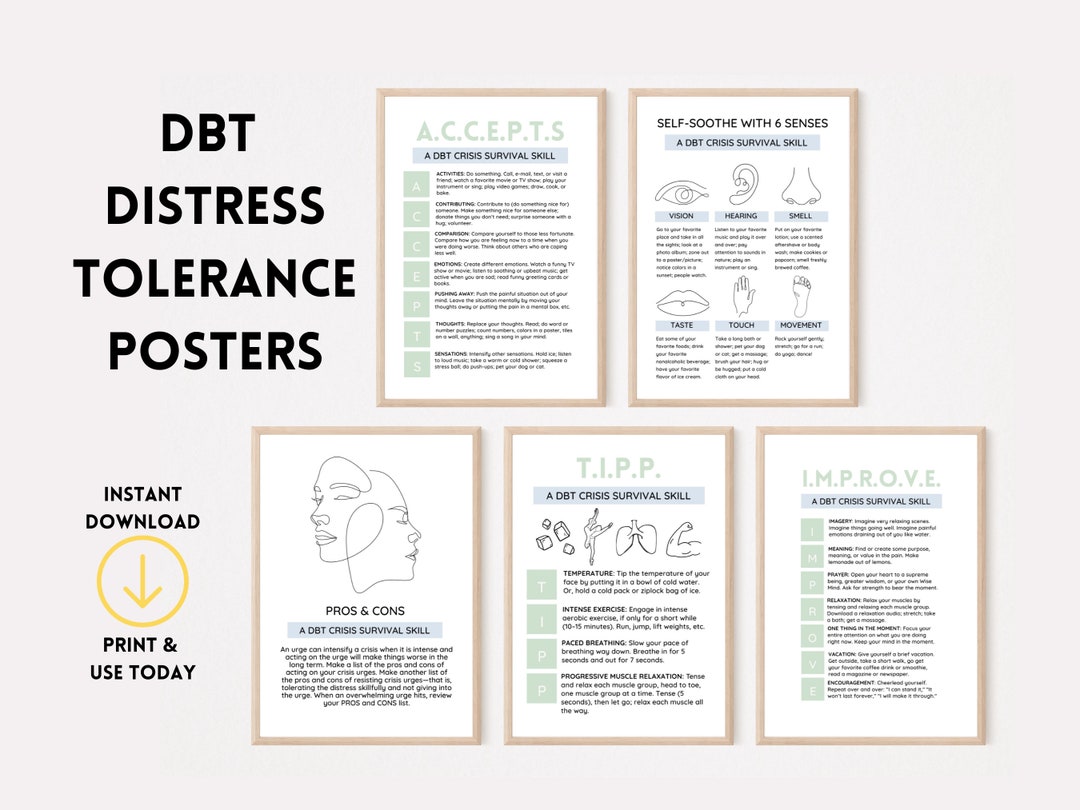 DBT Posters Bundle on Distress Tolerance Therapist Office Decor ...