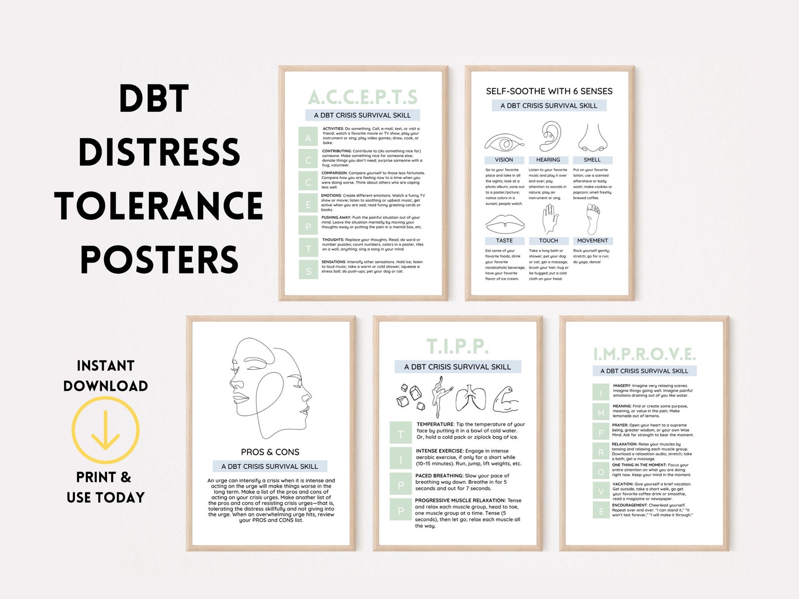 DBT Posters Bundle on Distress Tolerance Therapist Office Decor ...