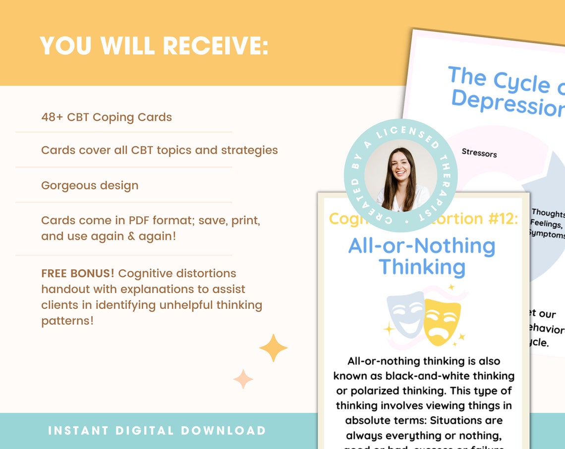 CBT Coping Cards CBT Interventions for Teens and Adults, CBT Anxiety ...