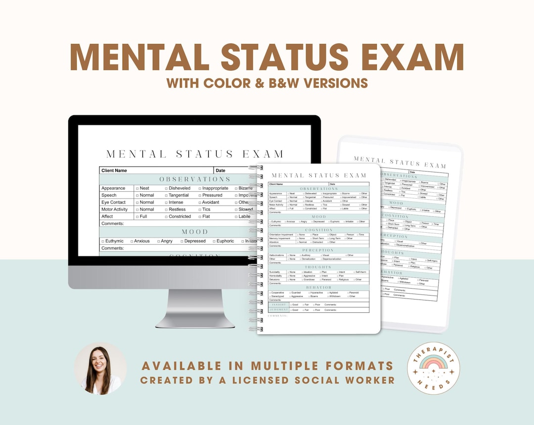 Mental Status Exam Templates, MSE Note Example for Therapy and Mental ...