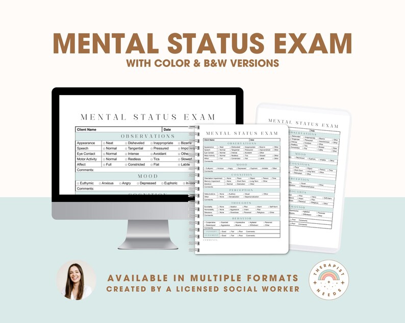 Mental Status Exam Templates, MSE Note Example for Therapy and Mental ...
