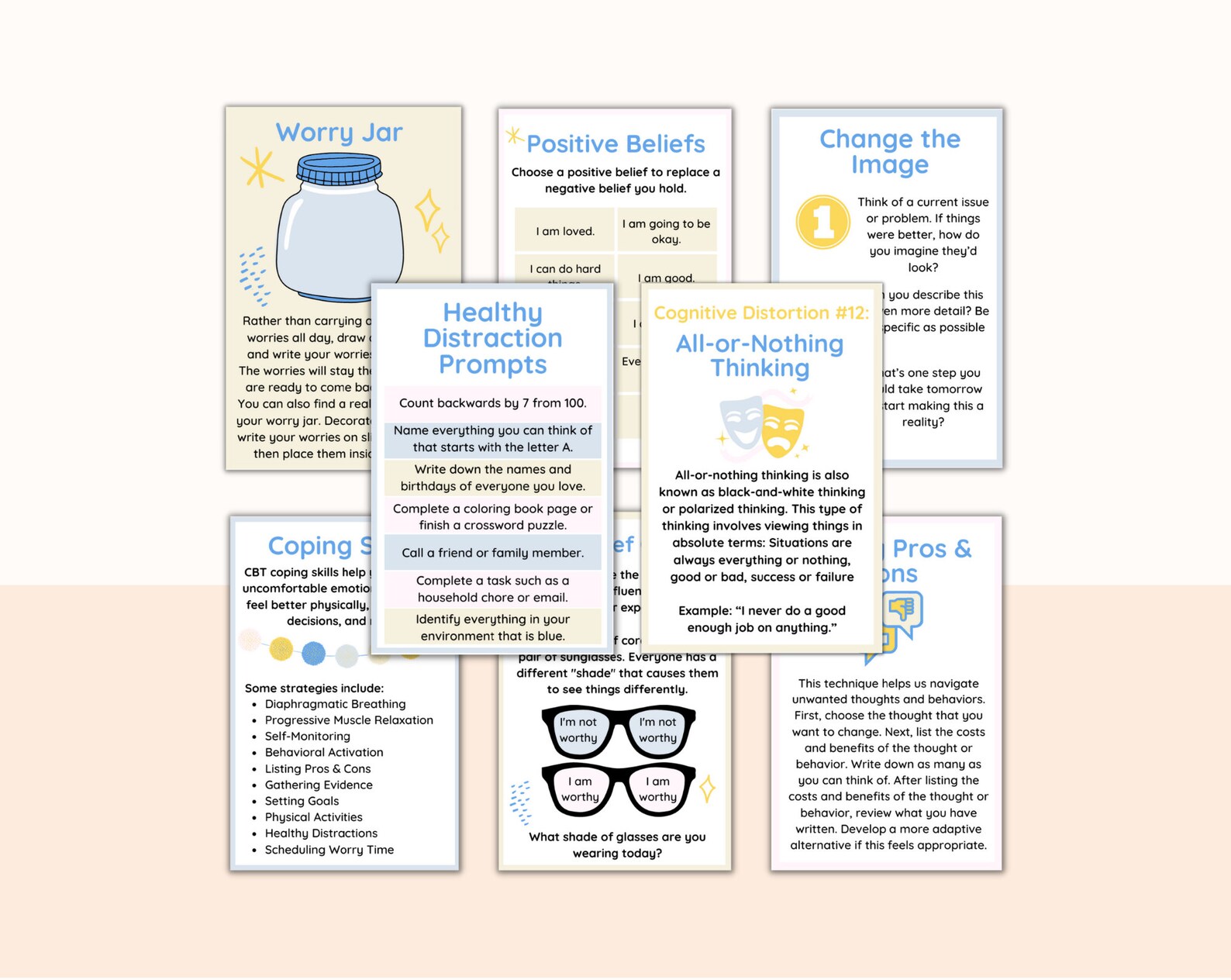 CBT Coping Cards CBT Interventions for Teens and Adults, CBT Anxiety ...