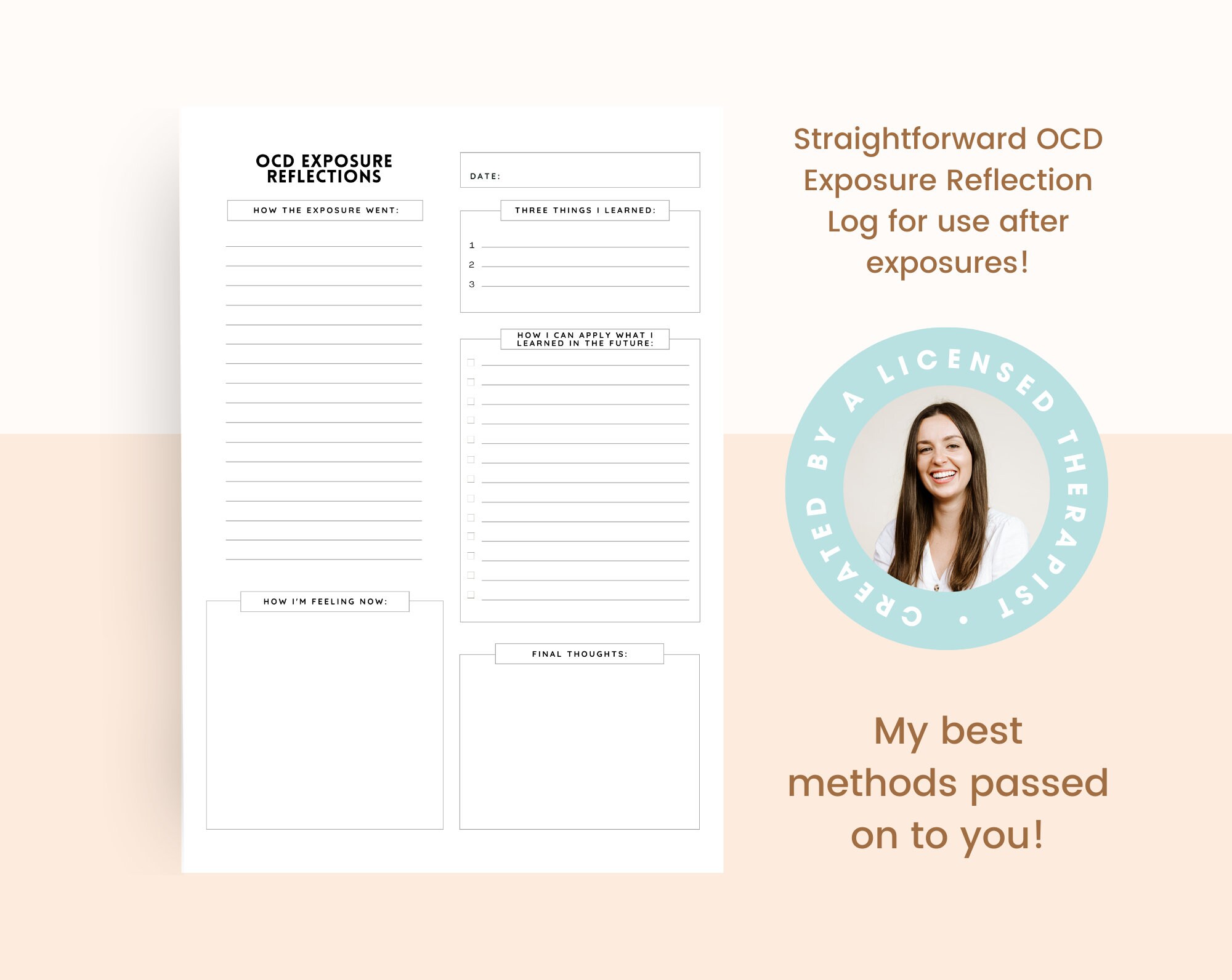 OCD Exposure Reflection Log Worksheet OCD Handout for Therapists ...