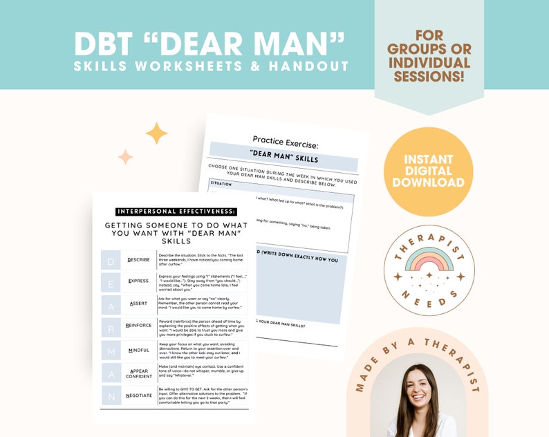 DBT DEAR MAN Skill Training Worksheets & Handouts, Dbt Interpersonal ...