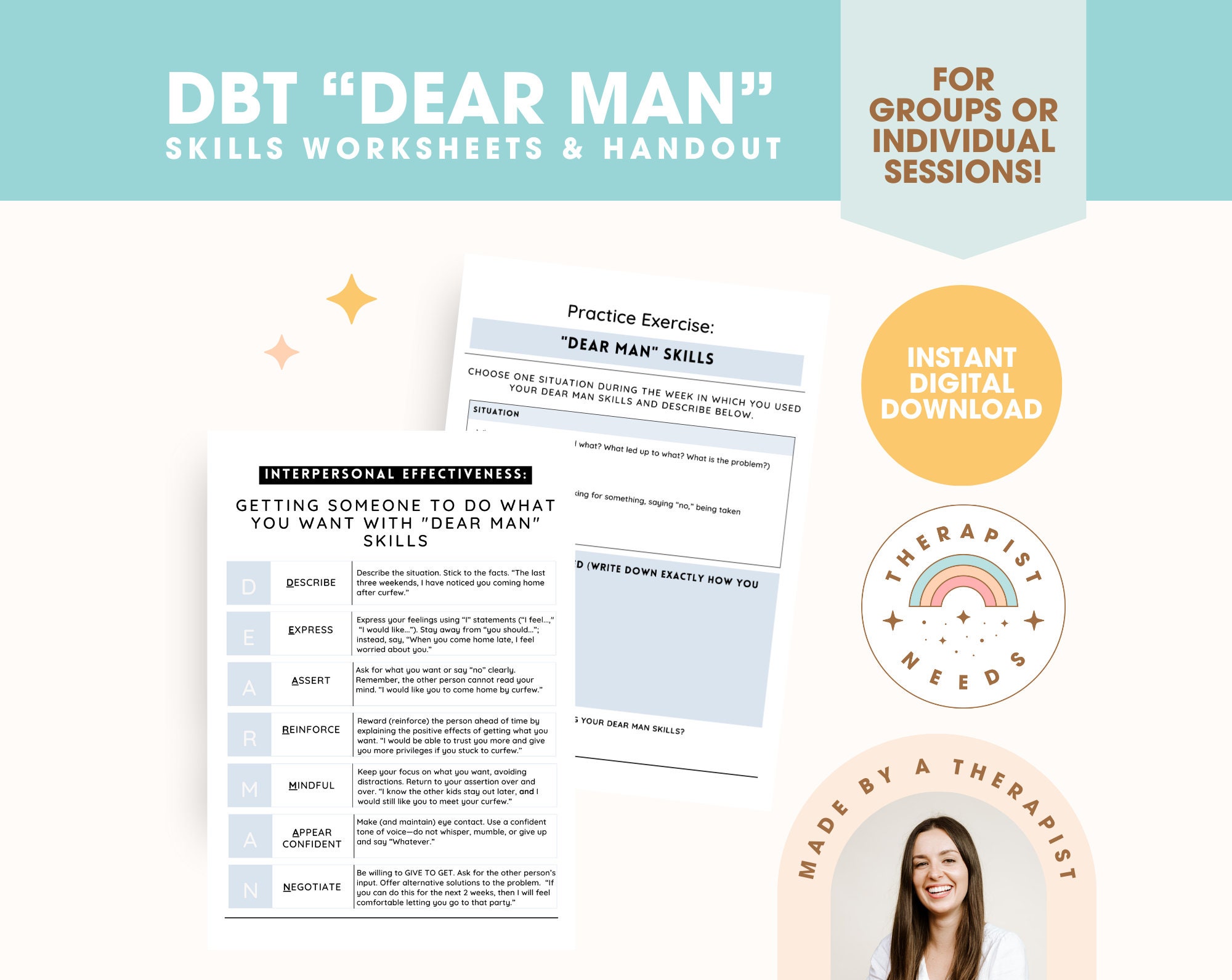 DBT DEAR MAN Skill Training Worksheets & Handouts, Dbt Interpersonal ...