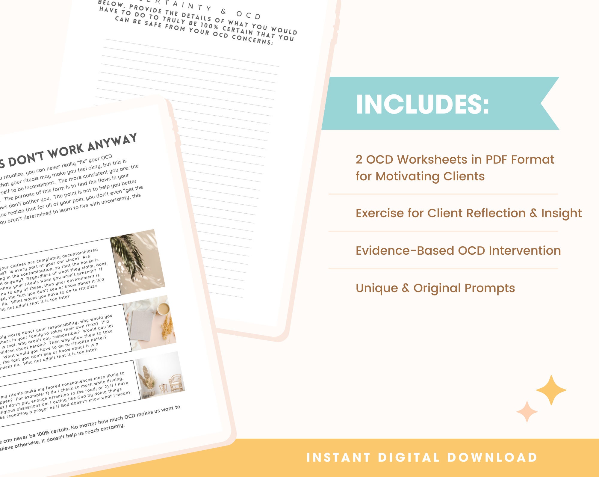 OCD Therapy Worksheets, OCD Handout for Therapists, Counselors, Social ...