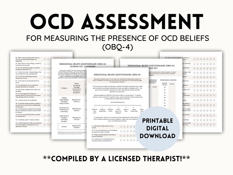 OCD Assessment Tool OCD Worksheet & Test With Answer Key for - Etsy