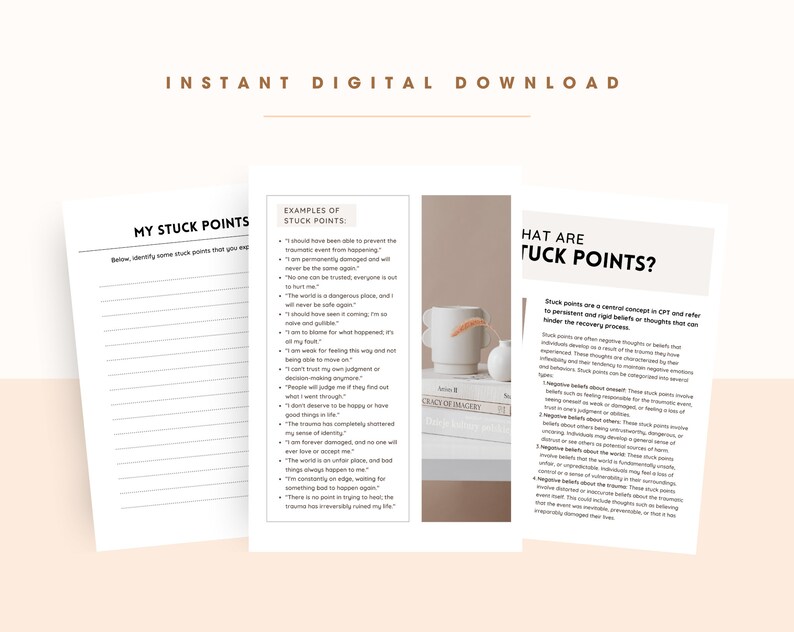 CPT for Trauma Worksheets & Handouts on Stuck Points Cognitive ...