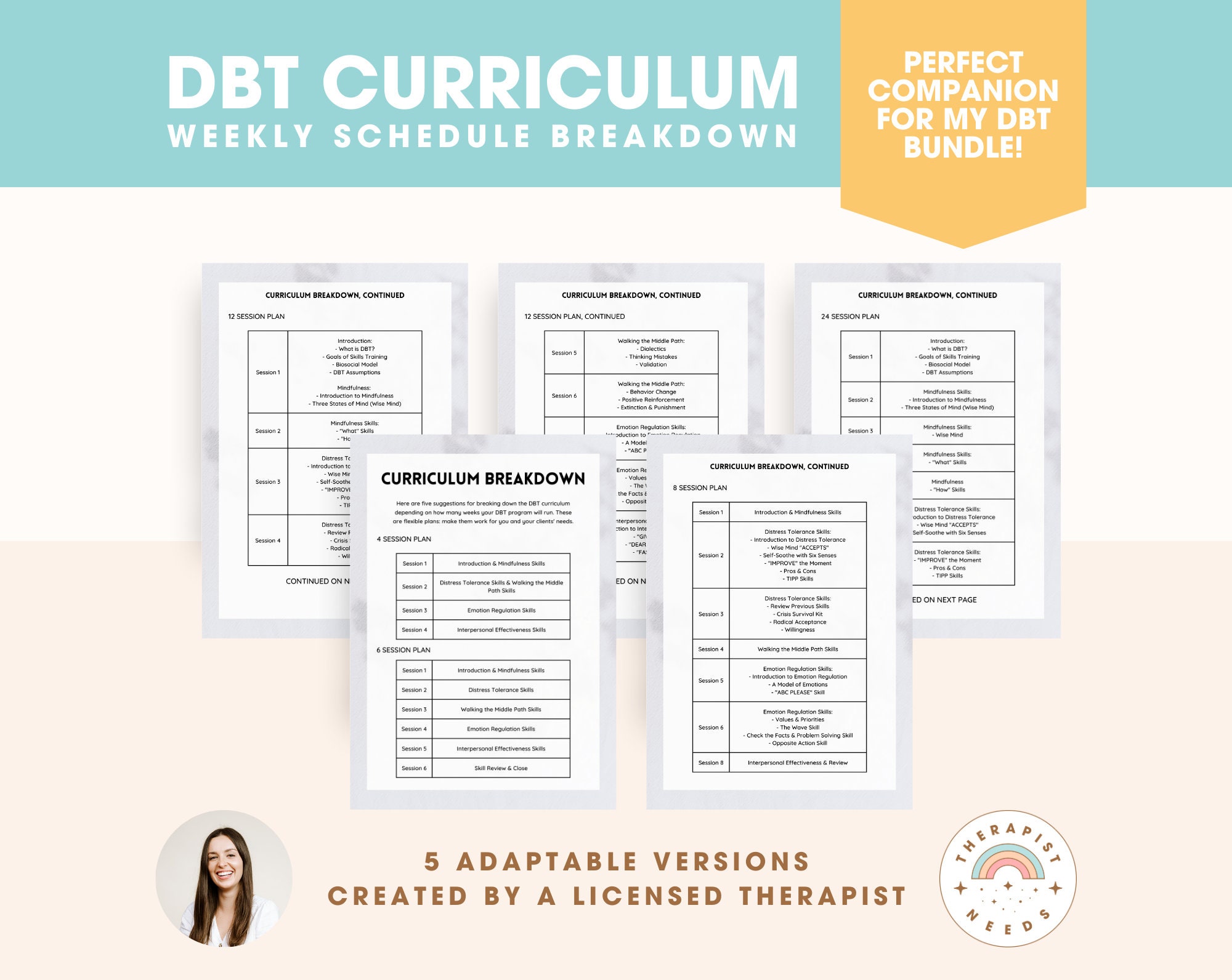 DBT Skills Curriculum Weekly Schedule DBT Therapy Worksheets, DBT ...