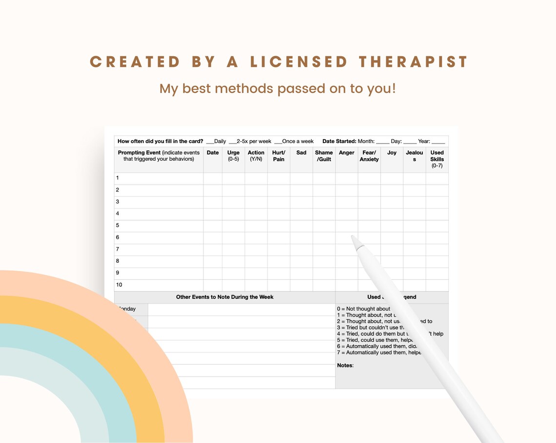 DBT Diary Card DBT Skills Tracker, Therapy Worksheets & Handouts, DBT ...