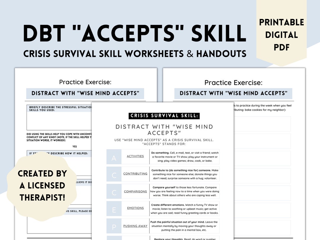 DBT ACCEPTS Skill Training Worksheets & Handouts DBT Skills - Etsy