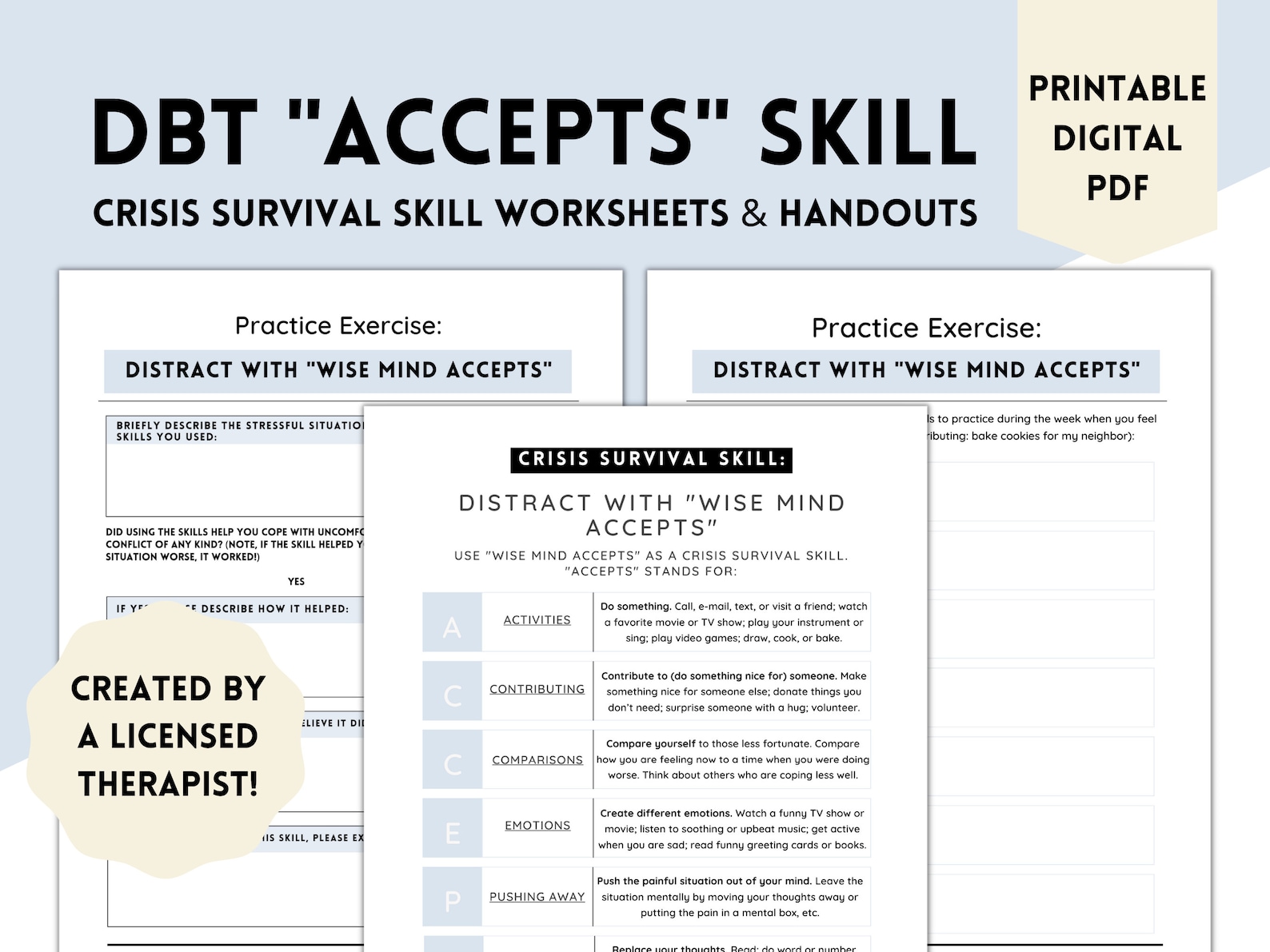 DBT ACCEPTS Skill Training Worksheets & Handouts DBT Skills - Etsy