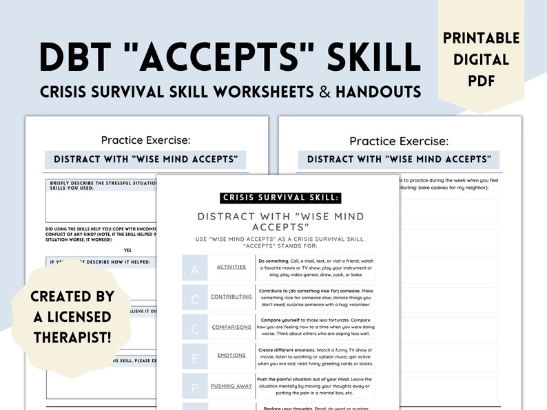 DBT ACCEPTS Skill Training Worksheets & Handouts DBT Skills - Etsy