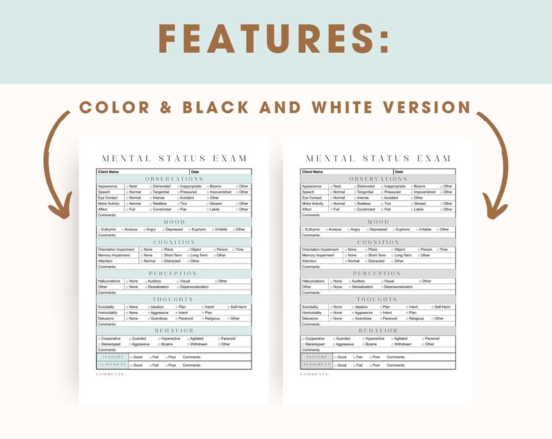 Mental Status Exam Templates, MSE Note Example for Therapy and Mental ...