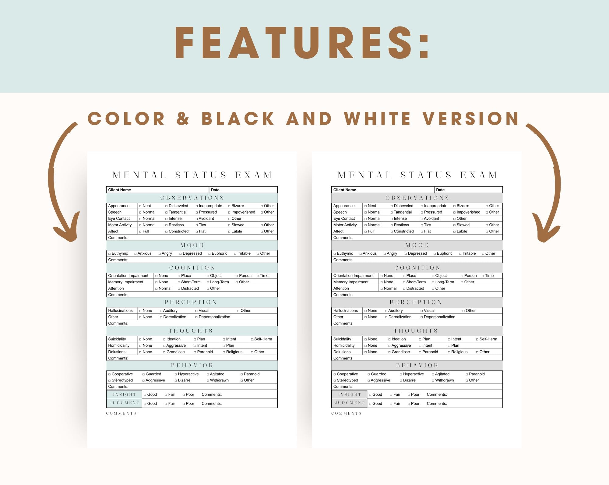 Mental Status Exam Templates, MSE Note Example for Therapy and Mental ...