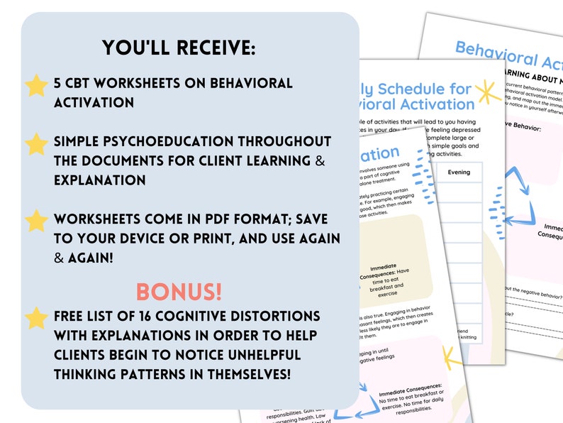 CBT Worksheets: Behavioral Activation Cognitive Behavioral - Etsy
