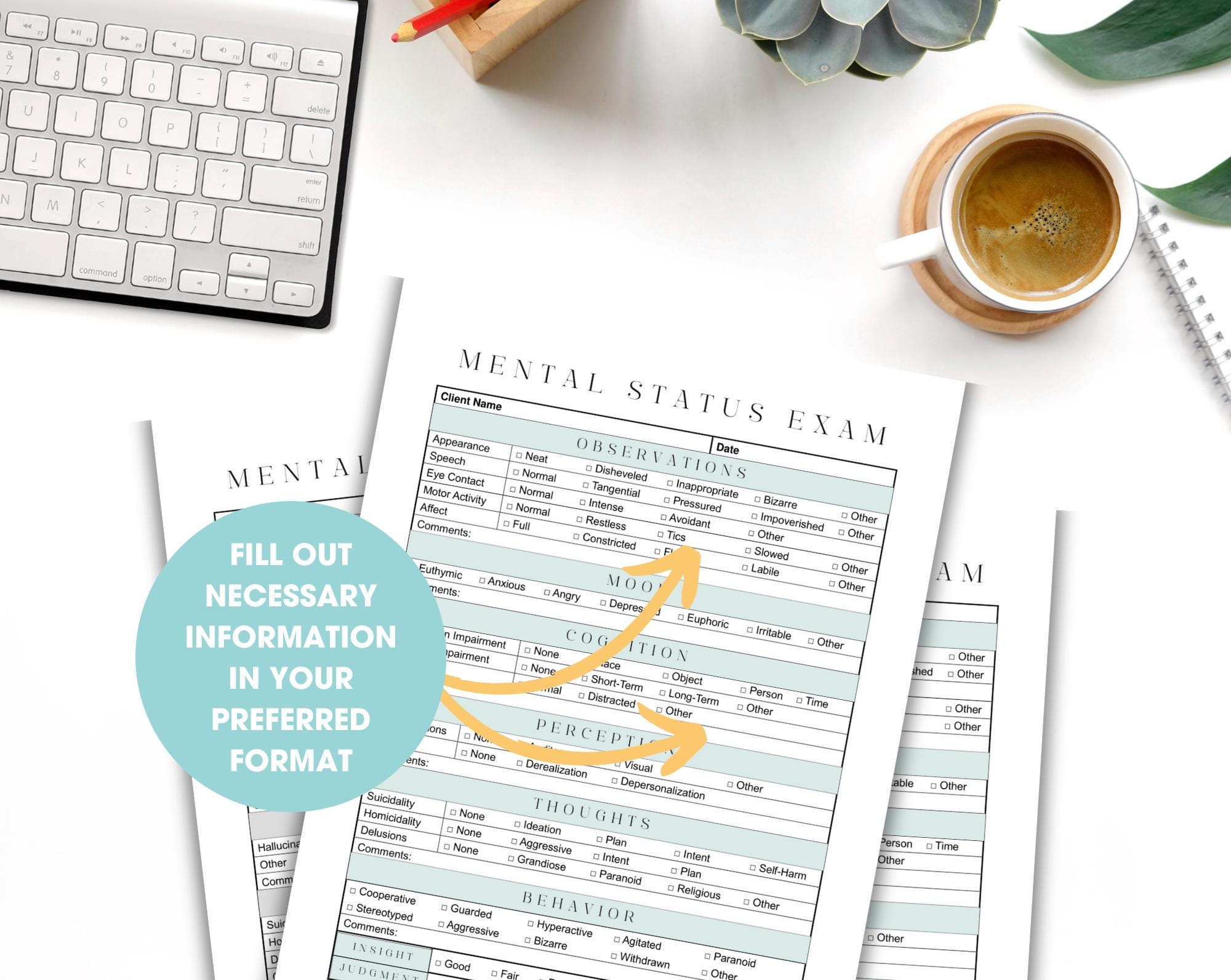 Mental Status Exam Templates, MSE Note Example for Therapy and Mental ...