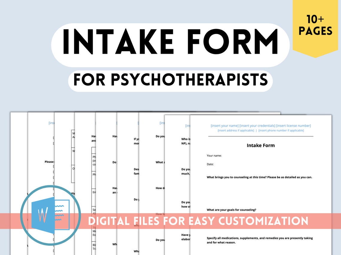 Intake Form Therapy Intake Form for Counselors - Etsy