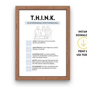 DBT Poster: THINK Skills Therapist Office Decor, Counselor Office Sign ...
