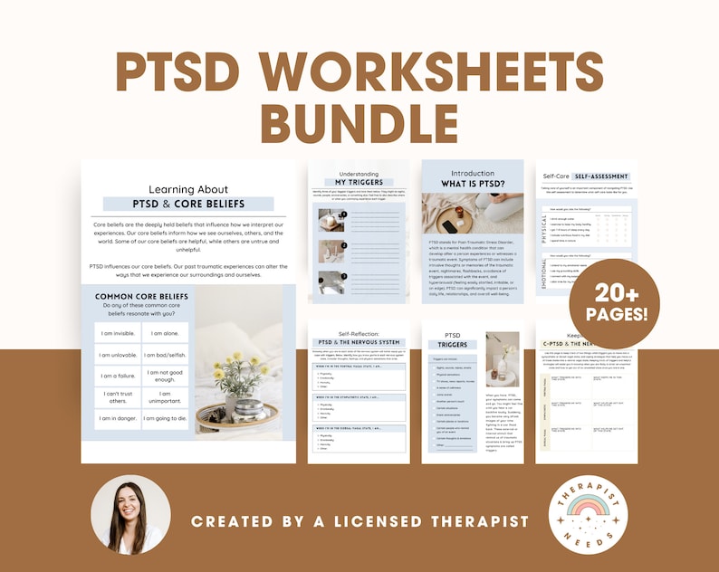 PTSD Worksheets for Teens & Adults: Trauma Therapy Bundle, PTSD ...