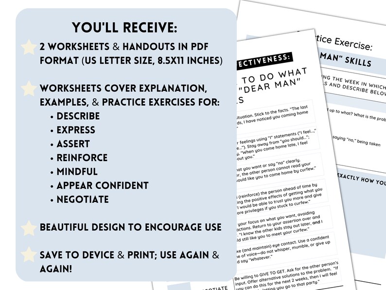 DBT DEAR MAN Skill Training Worksheets & Handouts Dbt - Etsy