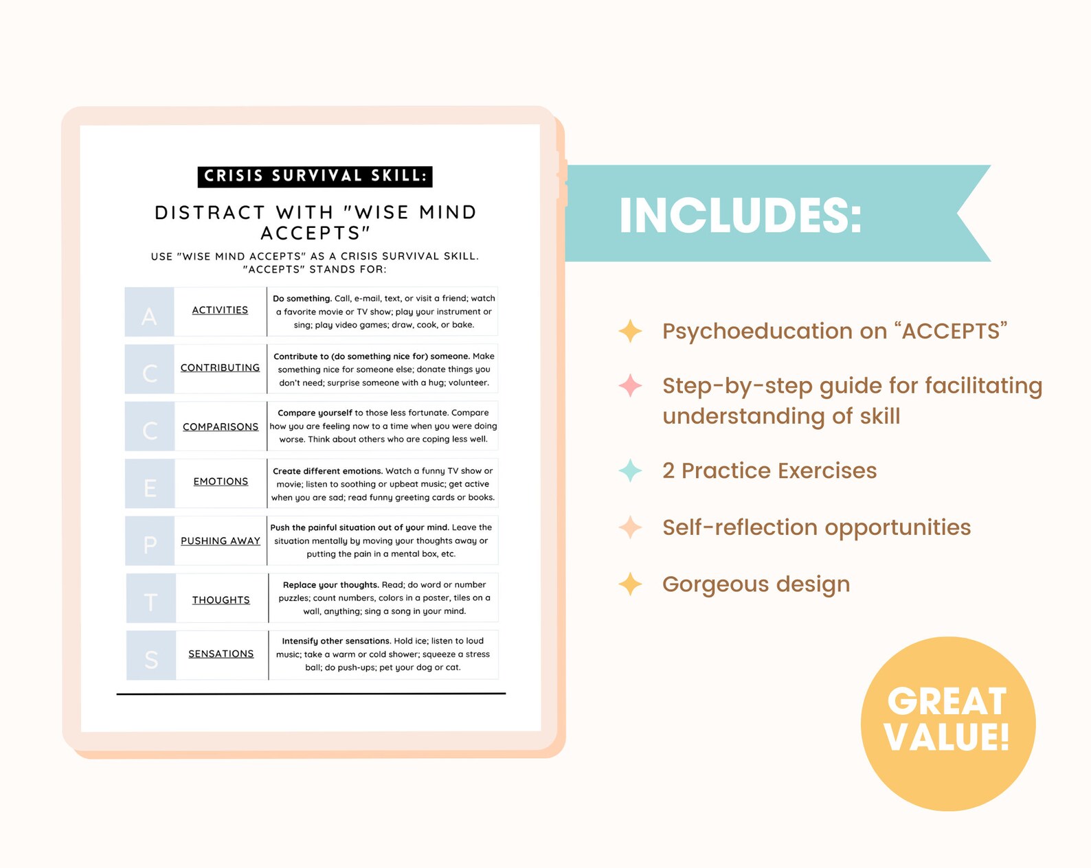 DBT ACCEPTS Skill Training Worksheets & Handouts, DBT Skills Curriculum ...