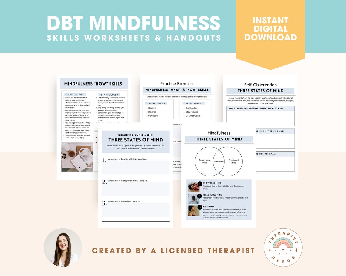 DBT Skills Training Worksheets & Handouts: Mindfulness DBT Wise Mind ...
