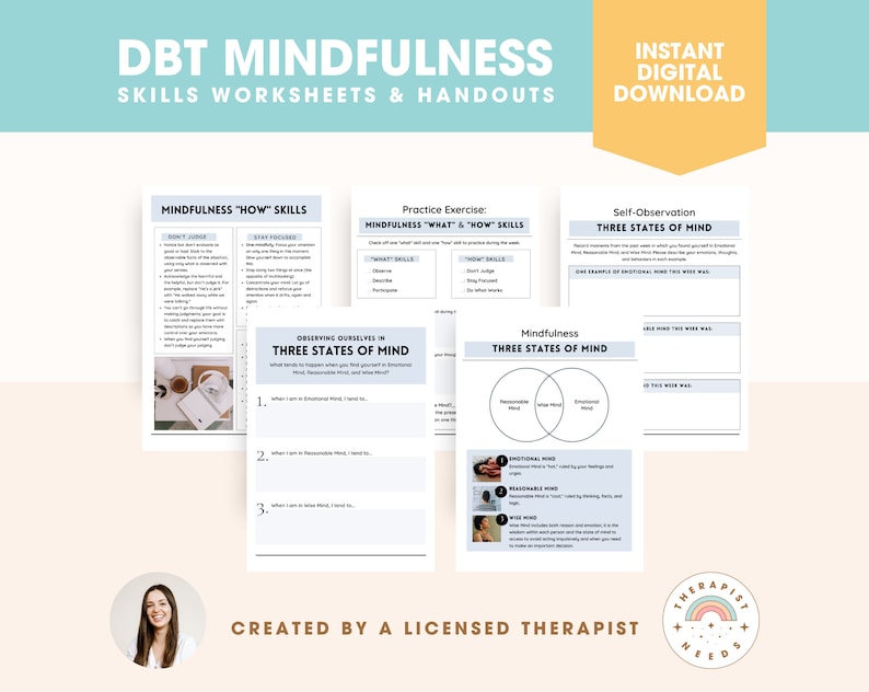 DBT Skills Training Worksheets & Handouts: Mindfulness DBT Wise Mind ...