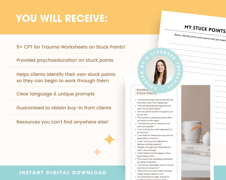 CPT for Trauma Worksheets & Handouts on Stuck Points Cognitive ...